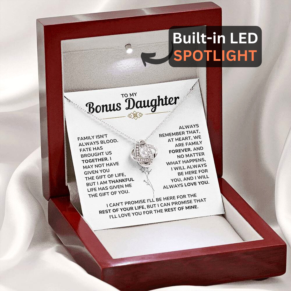 To My Bonus Daughter - "My Family Forever" Love Knot Necklace Gift Set ...