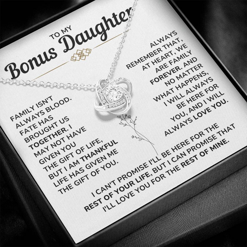 To My Bonus Daughter - "My Family Forever" Love Knot Necklace Gift Set ...
